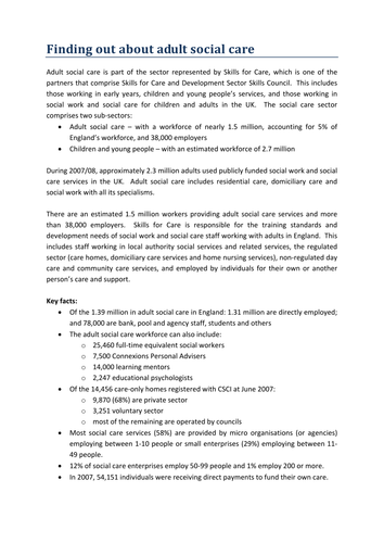 Skills for care: Adult Social Care | Teaching Resources