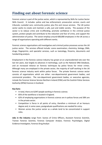 Skills for Justice: Forensic Science | Teaching Resources