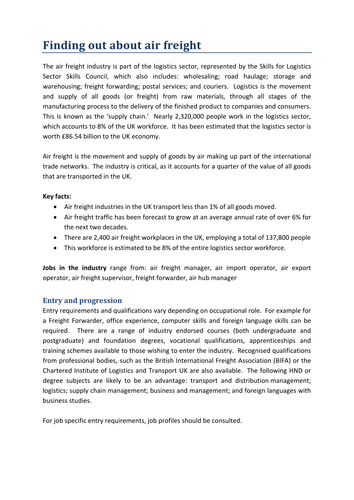 Skills for Logistics: Air Freight | Teaching Resources