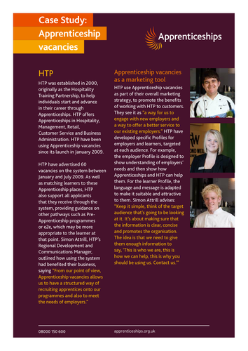 Case Study: Apprenticeship vacancies HTP | Teaching Resources