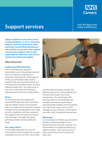 NHS Careers: Support Services | Teaching Resources