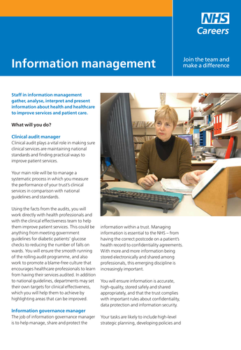 NHS Careers: Information management | Teaching Resources