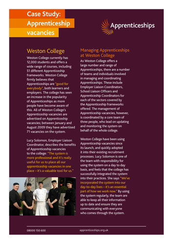 Case Study: Apprenticeship- Weston College | Teaching Resources