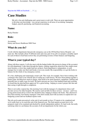 NHS Careers: Accountant - Case Study | Teaching Resources