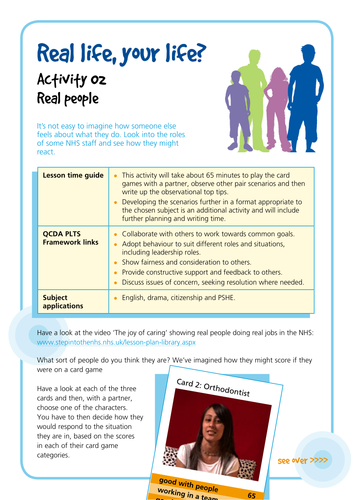 NHS Careers: Lesson Plan - Real People | Teaching Resources