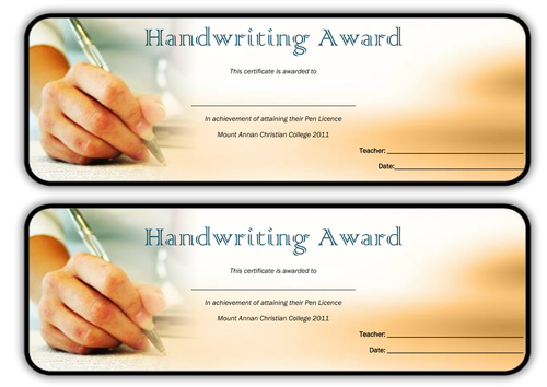Handwriting certificate and licence | Teaching Resources