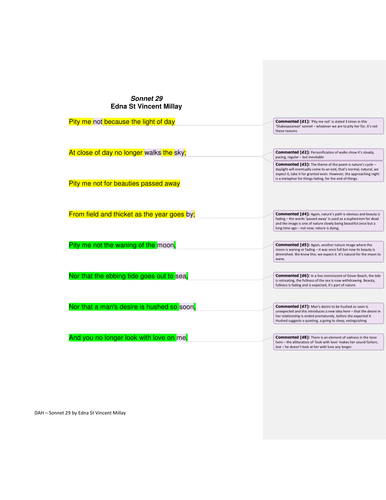 Sonnet 29 by Edna St Vincent Millay | Teaching Resources