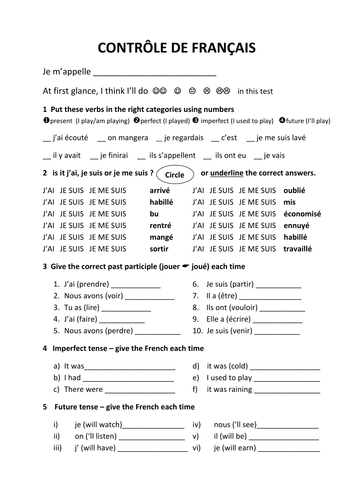 4 verb tenses test in French | Teaching Resources