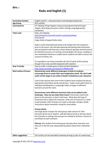 Kodu and English | Teaching Resources Kodu and English | Teaching Resources