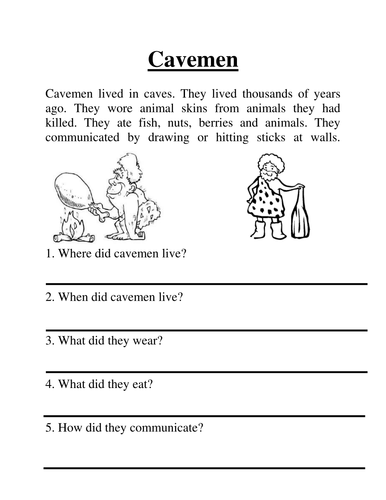 Cavemen comprehension | Teaching Resources