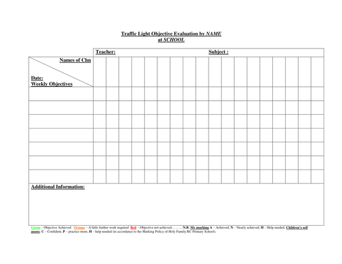 Traffic Light Assessment Record | Teaching Resources