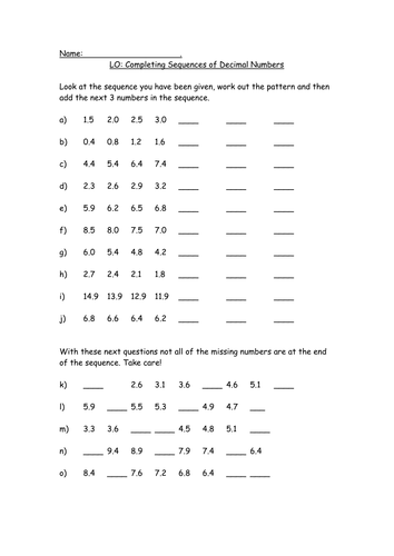 Decimal sequences | Teaching Resources Decimal sequences | Teaching Resources