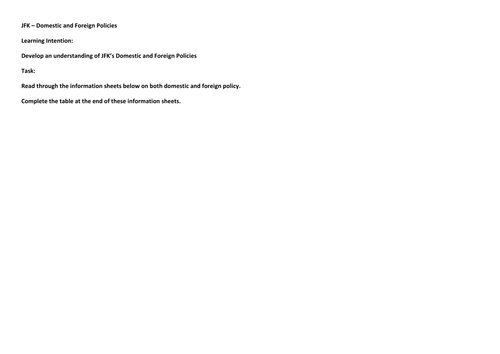 Revision of JFK's Domestic and Foreign Policies | Teaching Resources