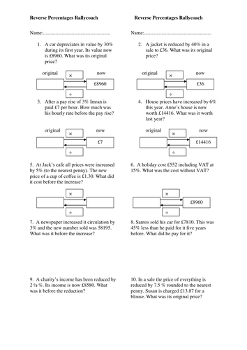 GCSE - Reverse Percentages Rallycoach Worksheet | Teaching Resources GCSE - Reverse Percentages Rallycoach Worksheet | Teaching Resources