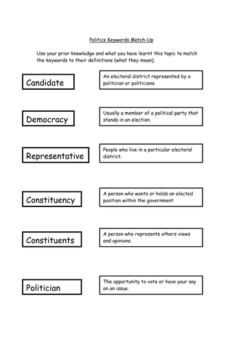 Politics Keywords Match Up | Teaching Resources