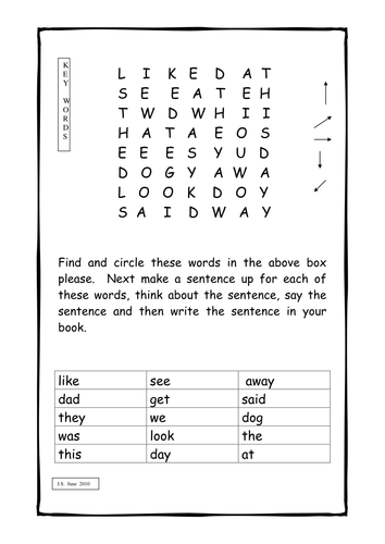 Wordsearch of some of the reception key words by swain1 - Teaching ...