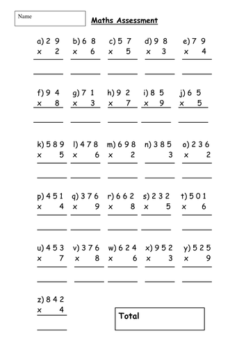 Column multiplication assessment | Teaching Resources Column multiplication assessment | Teaching Resources