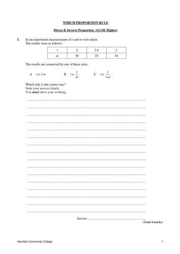 Direct and Inverse Which Proportion Rule | Teaching Resources