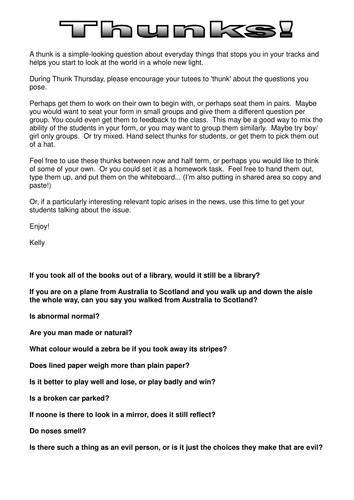 Thunks... Tutor time thinking! | Teaching Resources