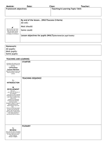 MFL Lesson Plan Template | Teaching Resources