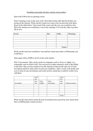 Gambling and Maths Worksheets | Teaching Resources