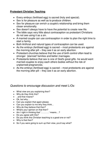 Protestant views on contraception | Teaching Resources