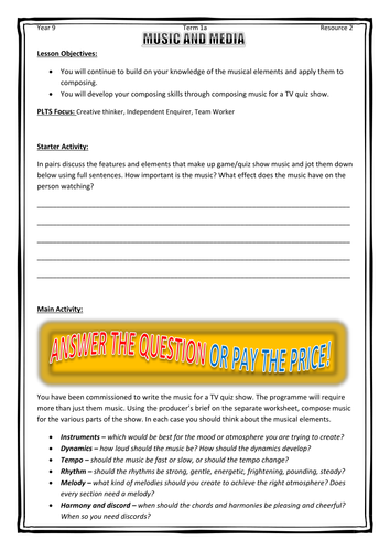 Music and Media LP2 | Teaching Resources