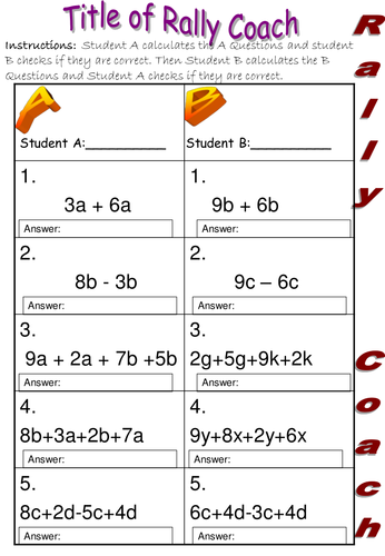 Rally Coach Collecting Like Terms Activity | Teaching Resources