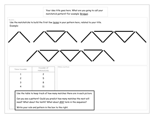 Matchstick Patterns by mrslack_maths - Teaching Resources - Tes