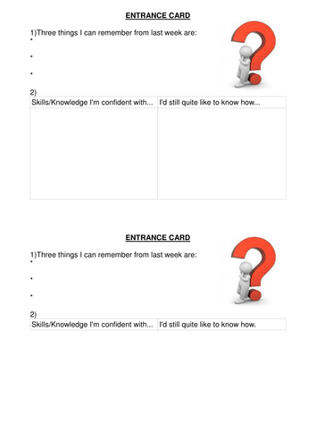 Entrance card - starter activity | Teaching Resources
