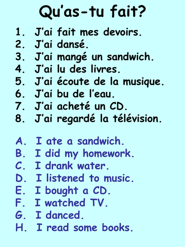 Perfect tense with avoir | Teaching Resources