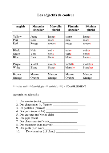 Color adjectives | Teaching Resources