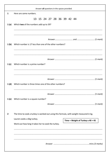 Foundation U2 AQA Maths GCSE Practice Paper | Teaching Resources