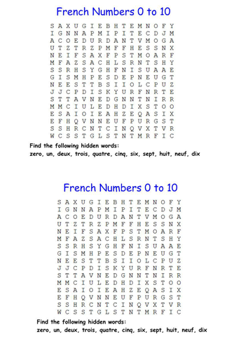 French Number wordsearch worksheet 0 - 100 by wardy2 - Teaching ...