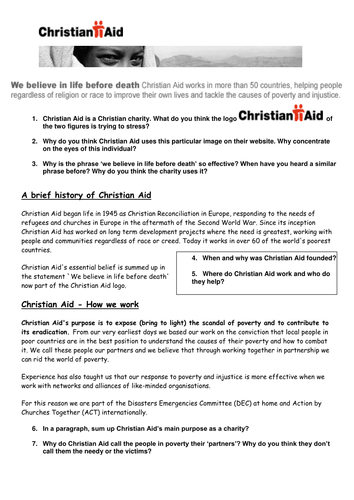 Christian Aid factsheet with tasks | Teaching Resources