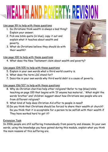 Wealth and Poverty questions: Revision | Teaching Resources