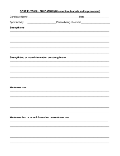 GCSE PE Analysis of Performance Questions by TomCollier - Teaching ...