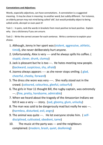 Connotations and adjectives in poetry | Teaching Resources