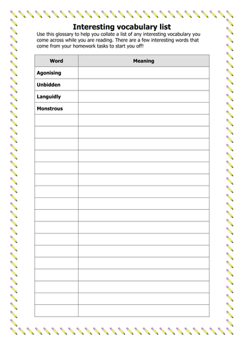 Interesting vocabulary recording chart | Teaching Resources