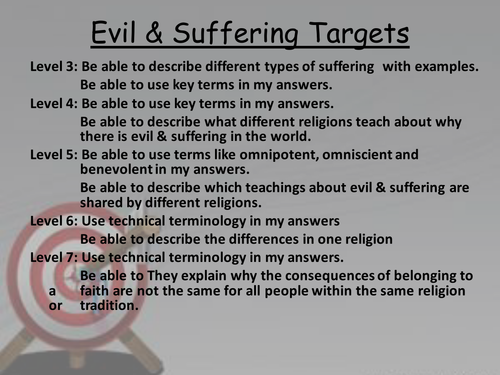 Evil & suffering levelled targets | Teaching Resources