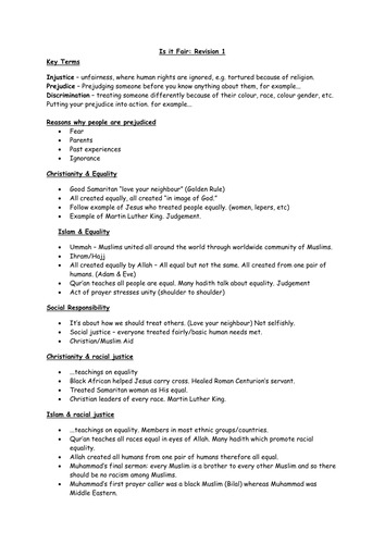 Is it Fair Revision sheet | Teaching Resources