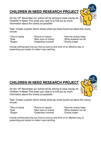 Children in Need 2011 task sheet | Teaching Resources