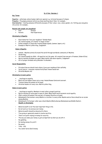 is it Fair quick revision notes | Teaching Resources