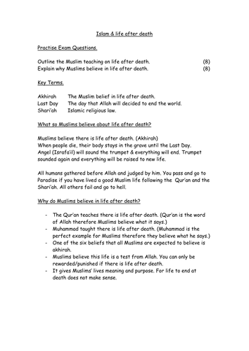 Islam and life after death sheet | Teaching Resources