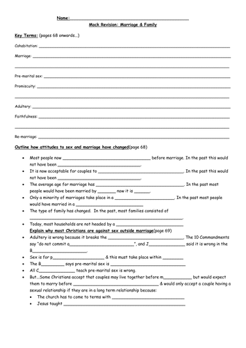 Marriage and family revision | Teaching Resources