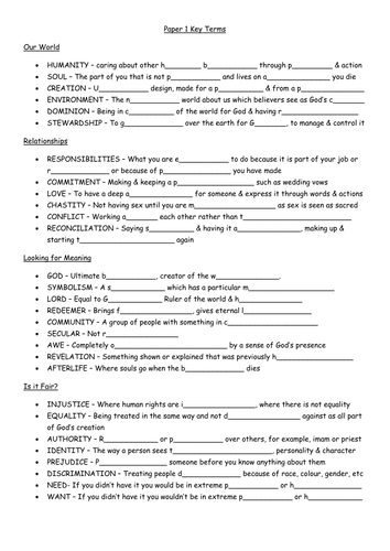 Religion & Life key terms | Teaching Resources