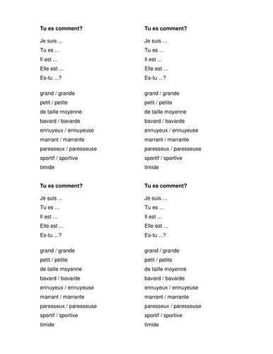 Metro 1 - Tu es comment? Key phrases | Teaching Resources