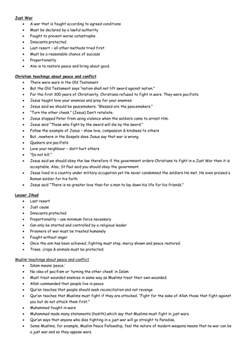 Just War, jihad, etc notes | Teaching Resources