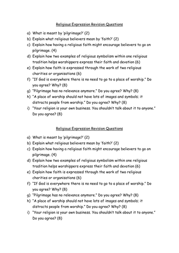 Religious Expression revision notes | Teaching Resources
