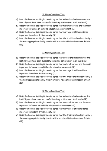 12 mark questions | Teaching Resources 12 mark questions | Teaching Resources